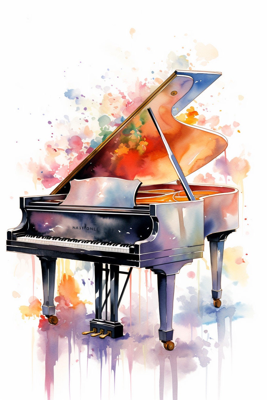 Watercolor Musical Piano Clipart, 12 High Quality Watercolor Musical ...