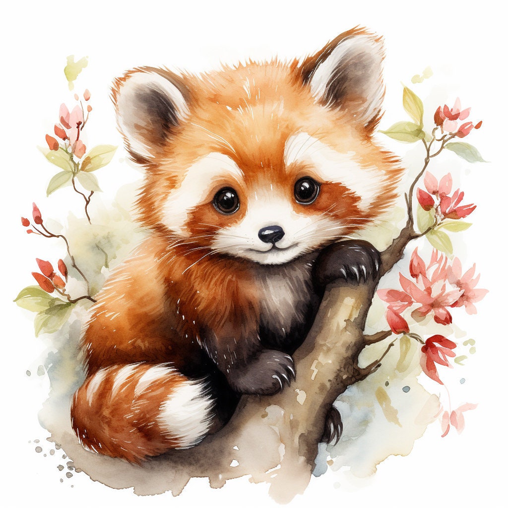Watercolor Red Panda Clipart, 12 High Quality Red Panda Jpgs, for Card ...