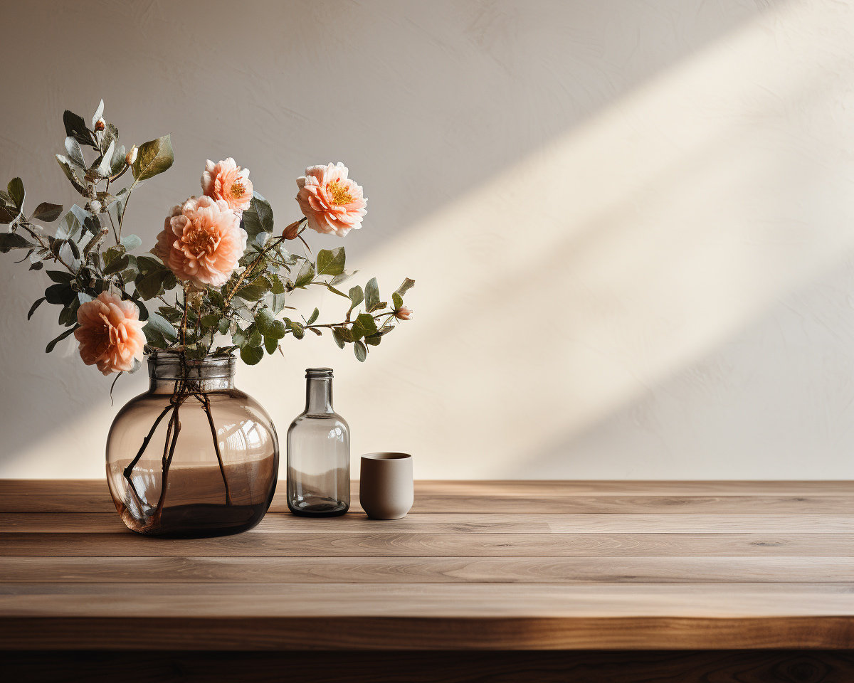 Wood Table & Flowers Background Product Mockup, 10 High Quality Flowers ...