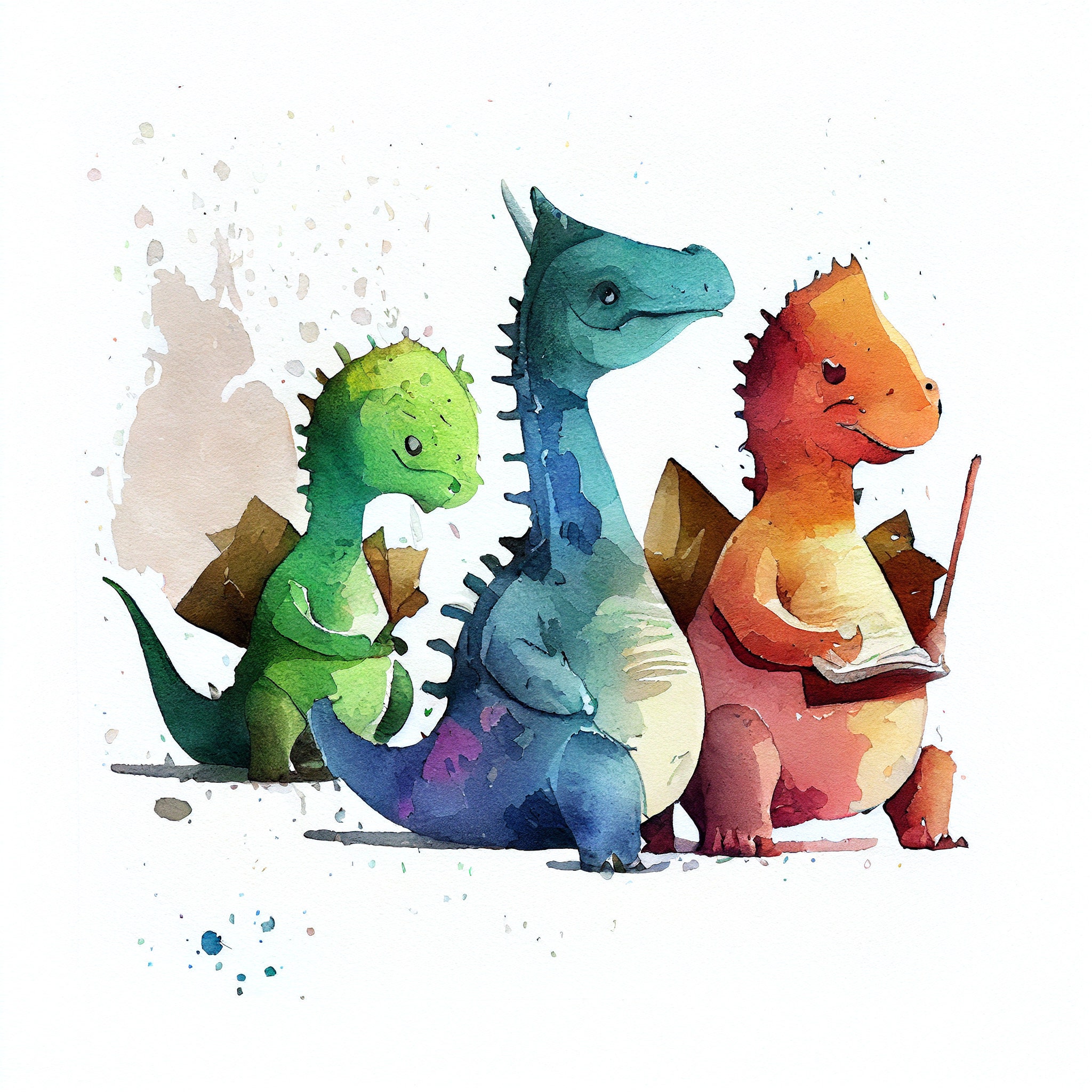 Watercolor Set of Dinosaurs for Children Clipart, 12 High Quality Set ...