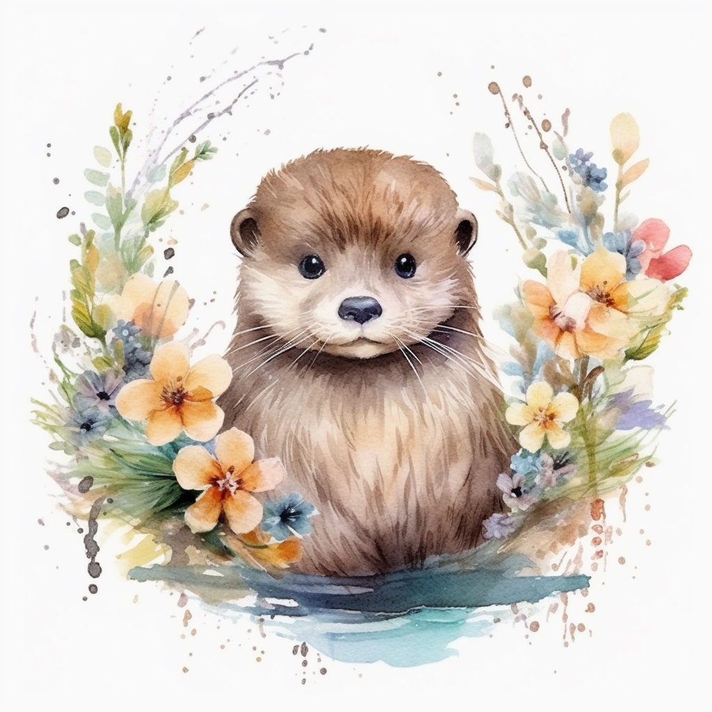 Watercolor Baby Otter Clipart, 10 High Quality Baby Otter Jpgs, for ...