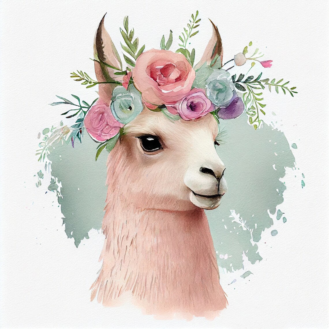 Watercolor Llama Flower Clipart, 8 High Quality Llama Flower Jpgs, for ...
