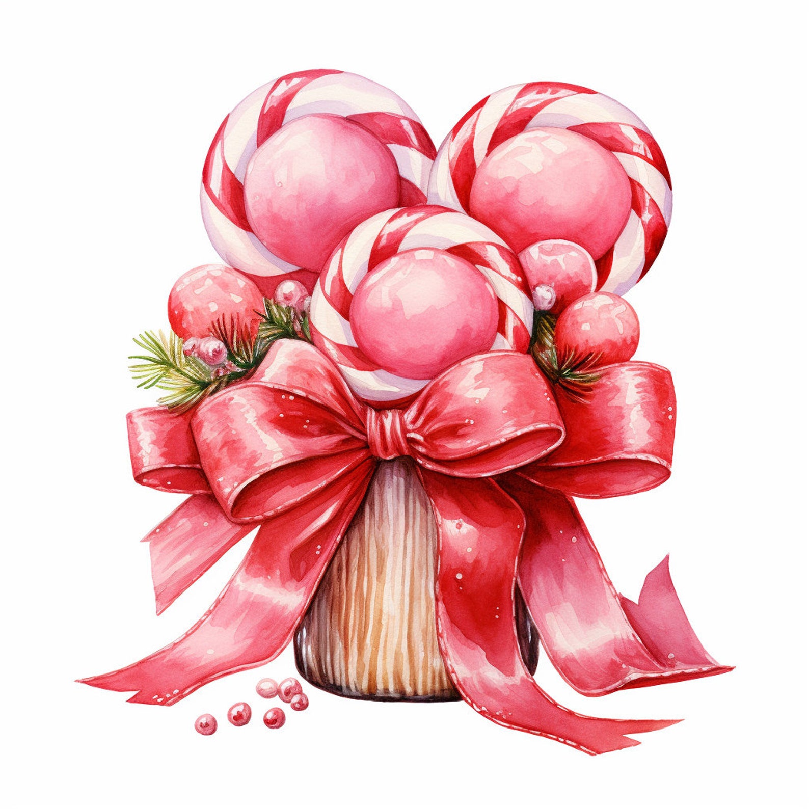 Watercolor Christmas Candy Pink Clipart, 12 High Quality Christmas ...