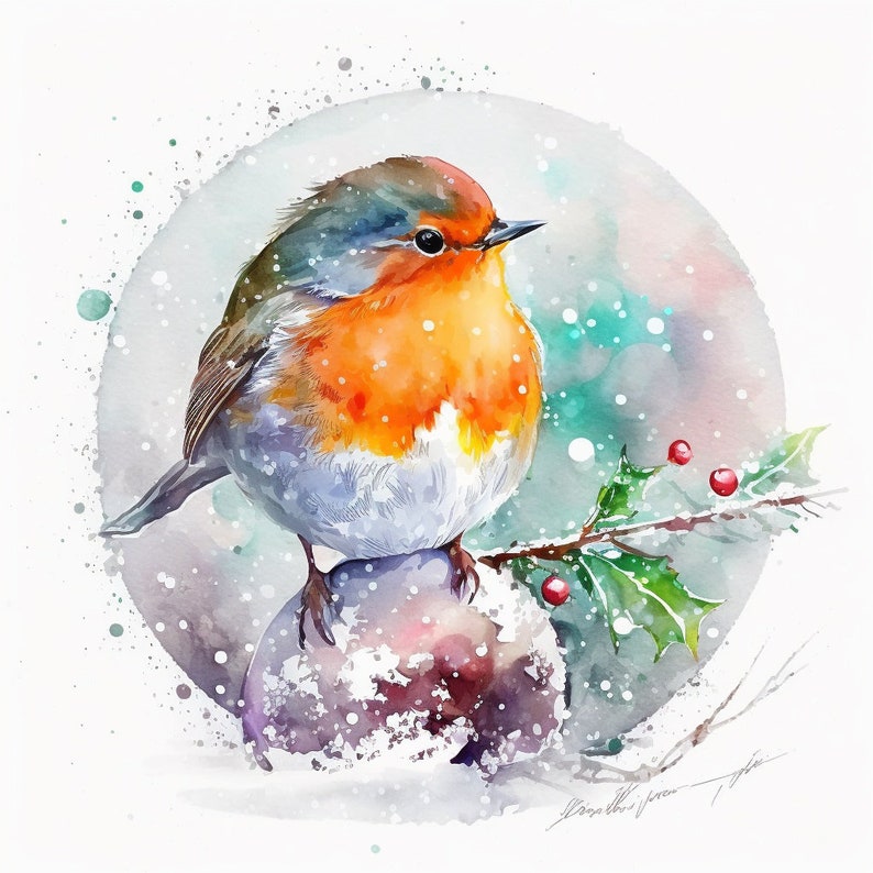 Acquerello elemento natalizio Robin Bird Clipart, 12 Robin Bird JPG di alta qualità, per la ...