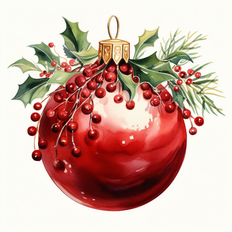 Watercolor Christmas Ornament Clipart, 12 High Quality Christmas ...