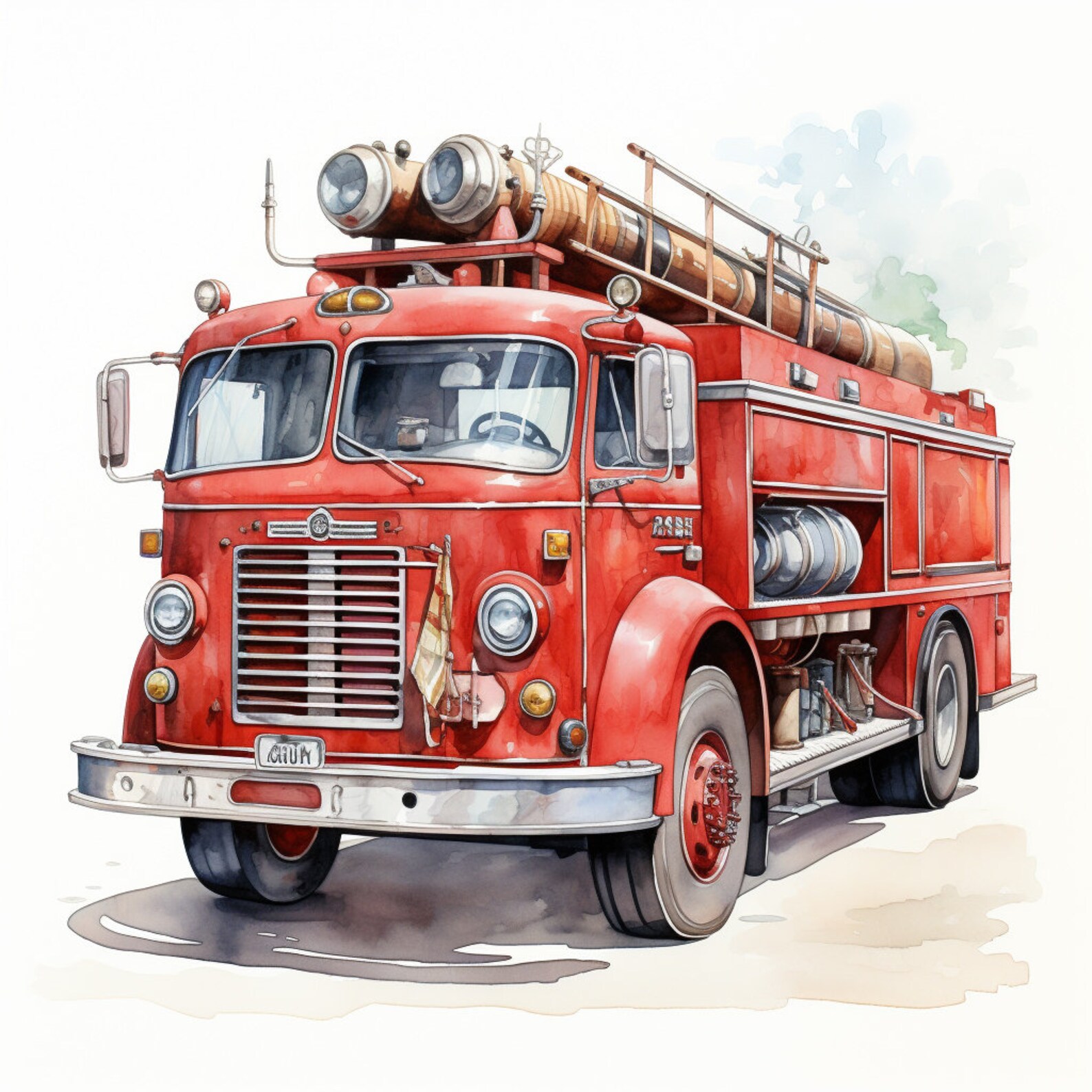 Watercolor Fire Truck Clipart, 10 High Quality Watercolorfire Truck ...