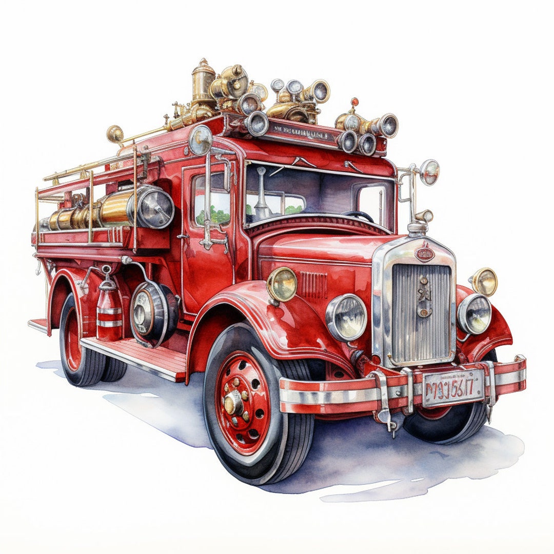 Watercolor Fire Truck Clipart, 10 High Quality Watercolorfire Truck ...