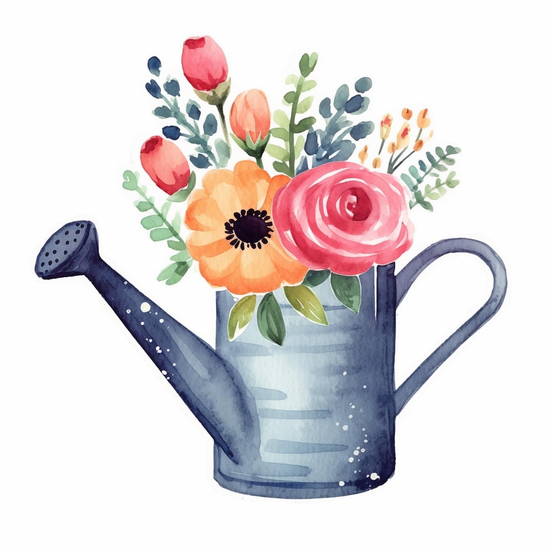 Watercolor Watering Can Floral Clipart, 10 High Quality Watering Can ...