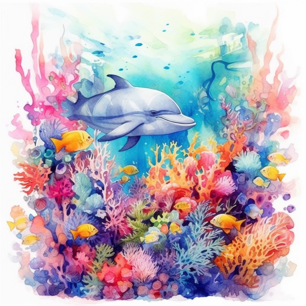 Watercolor Sea Life Colorful Clipart, 9 High Quality Sea Life Colorful ...