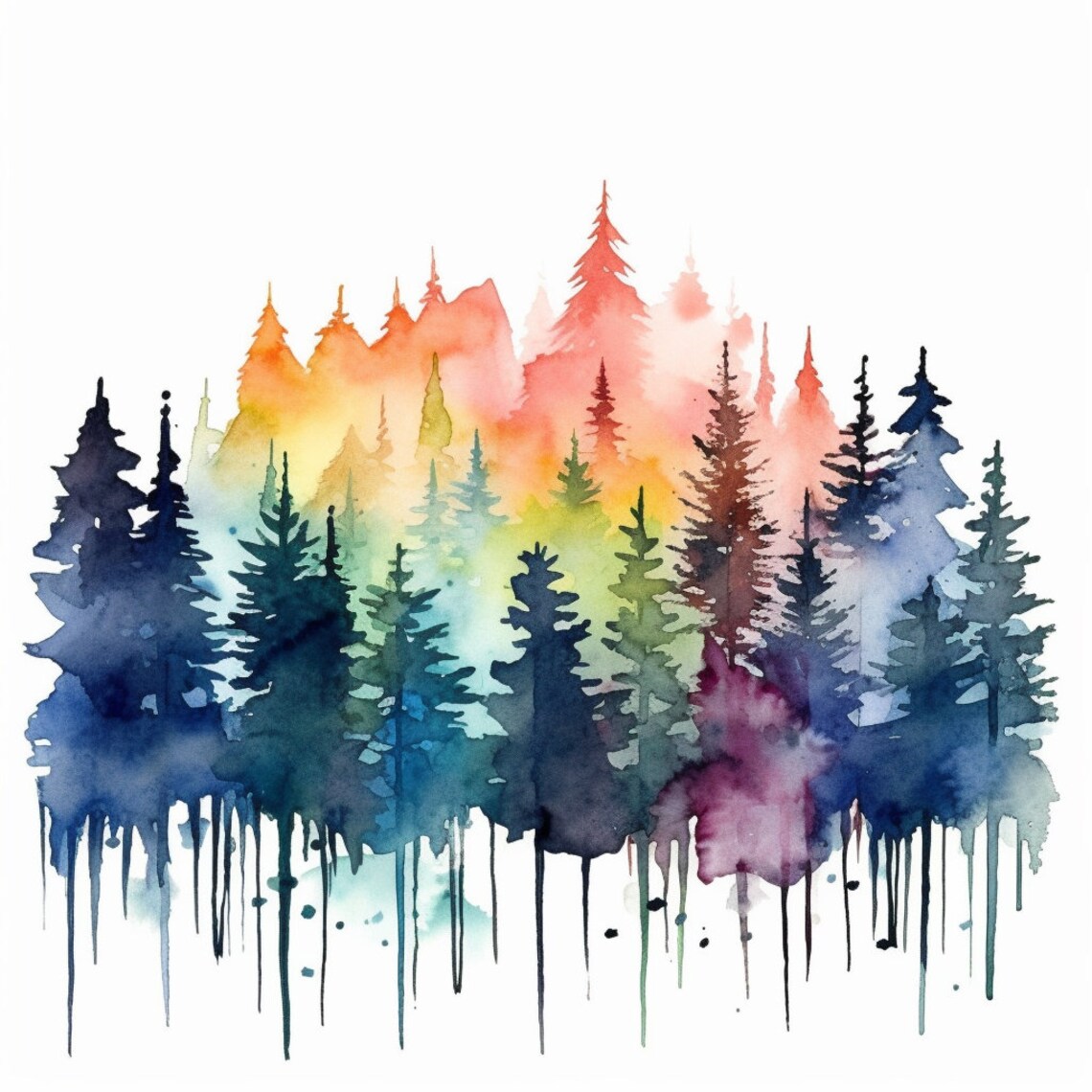 Watercolor Mountains Forest Trees Clipart, 10 High Quality Mountains ...