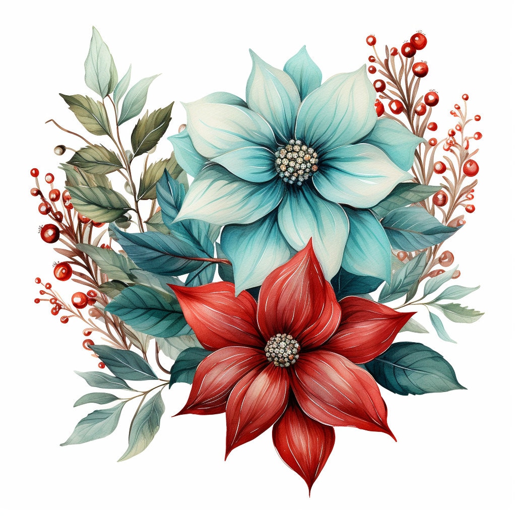 Watercolor Christmas Floral Clipart, 12 High Quality Christmas Floral ...