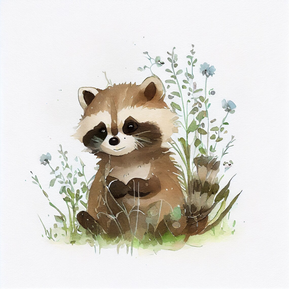 Watercolor Baby Racoon Clipart 11 High Quality Racoon Flower - Etsy