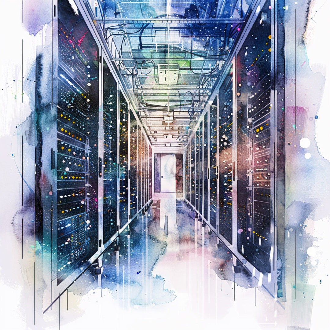 Watercolor Big Arrays Computer Servers Clipart, 12 High Quality ...