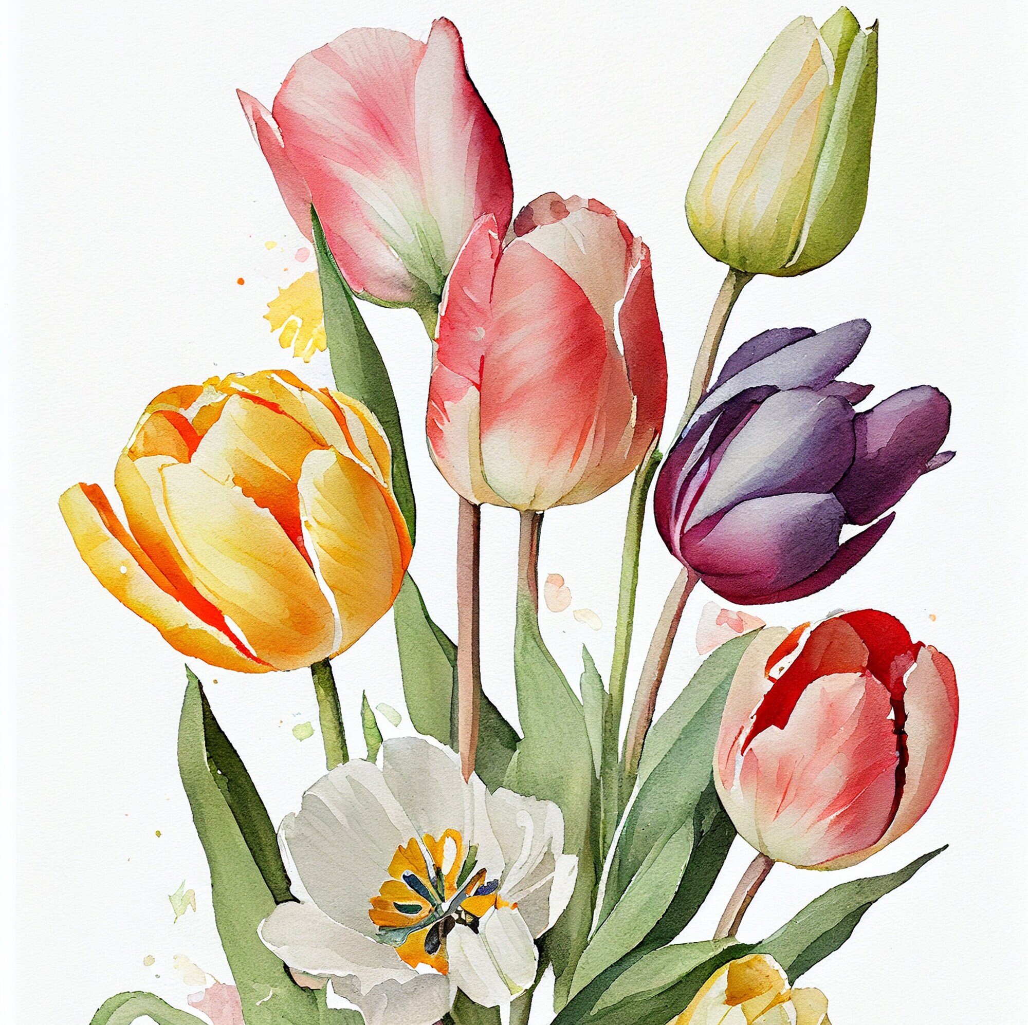 Watercolor Blooming Tulips Clipart, 10 High Quality Watercolor Tulips ...