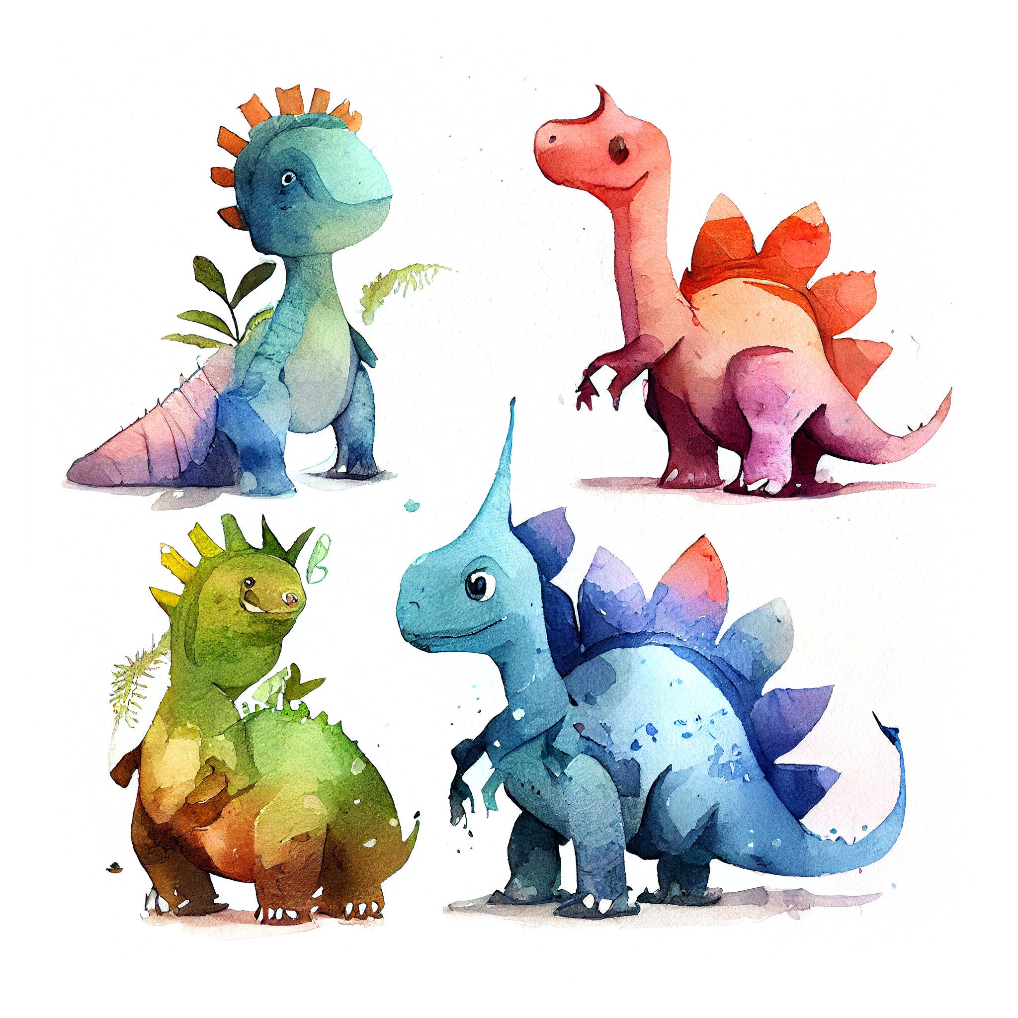Watercolor Set of Dinosaurs for Children Clipart, 12 High Quality Set ...