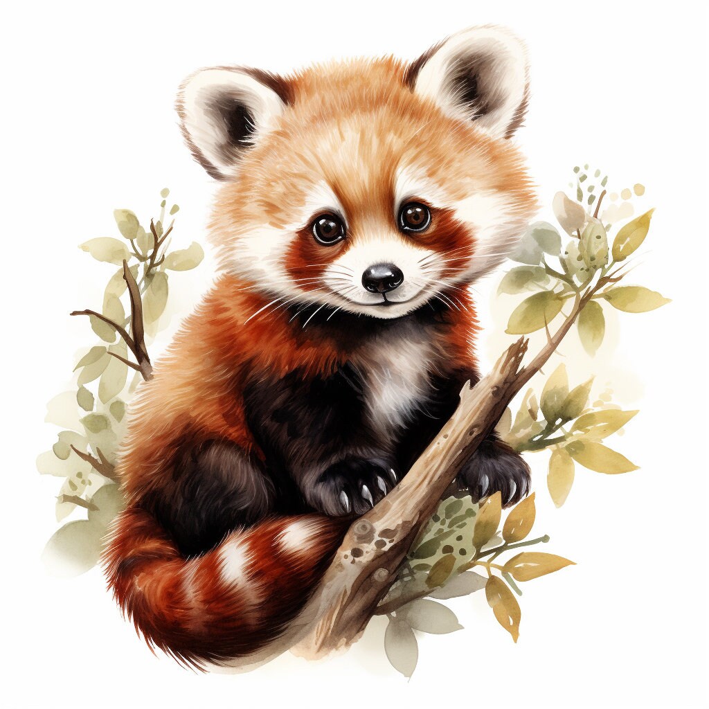 Watercolor Red Panda Clipart, 12 High Quality Red Panda Jpgs, for Card ...