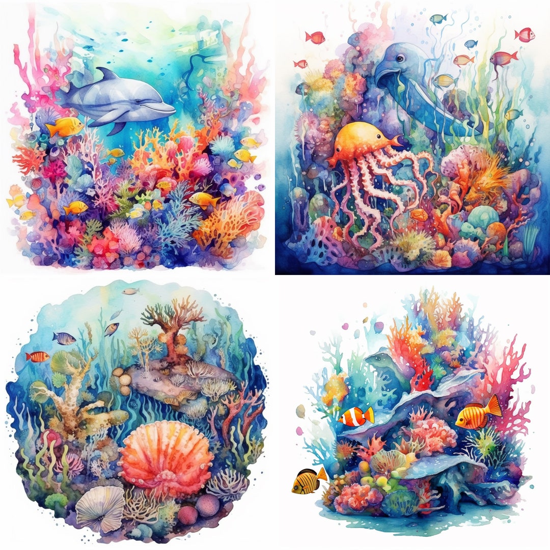 Watercolor Sea Life Colorful Clipart, 9 High Quality Sea Life Colorful ...