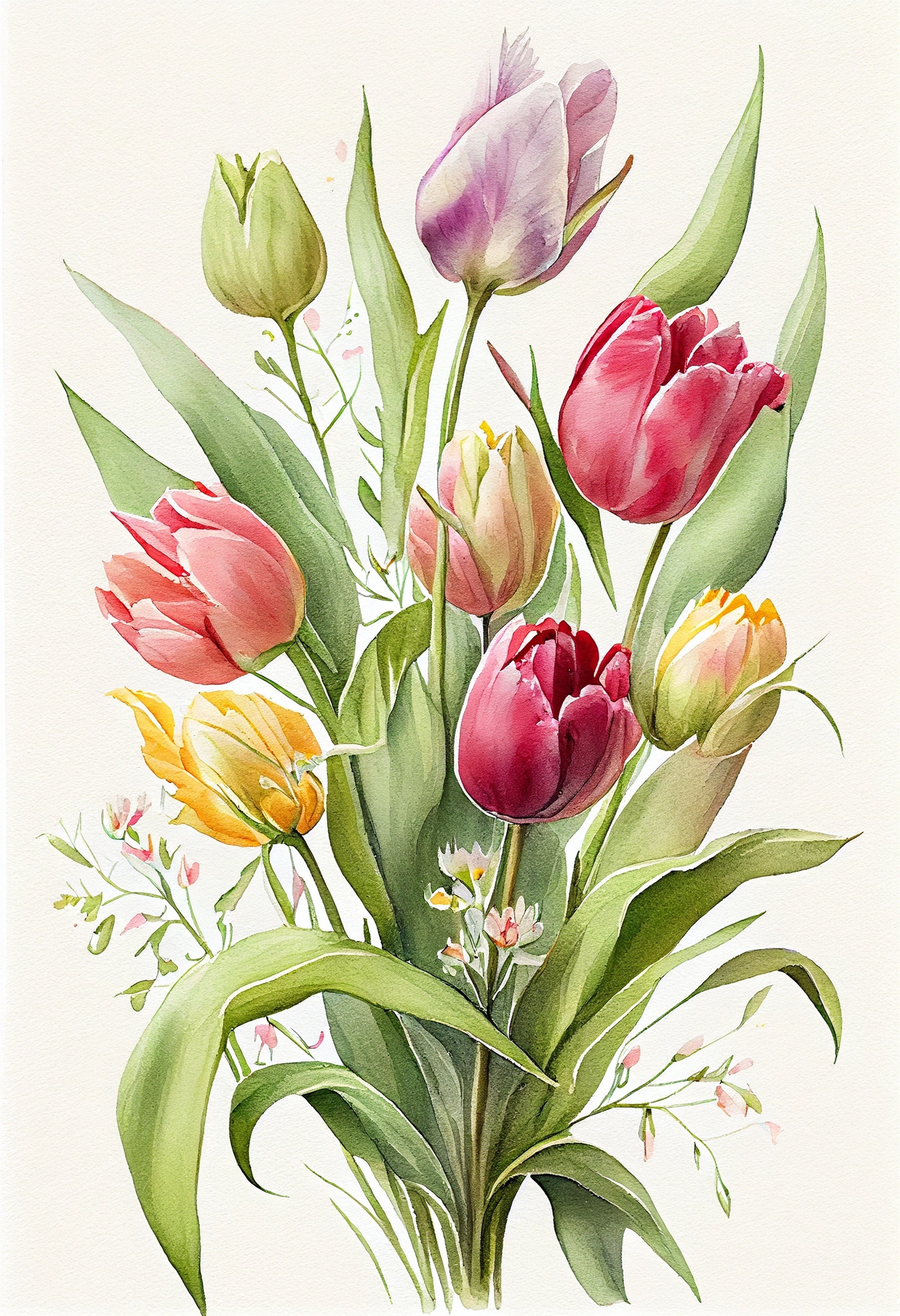 Watercolor Blooming Tulips Clipart, 10 High Quality Watercolor Tulips ...