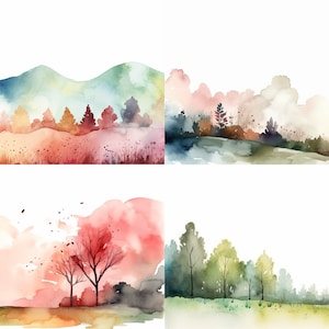 Watercolor Mountains Forest Trees Background, 12 High Quality Mountains ...