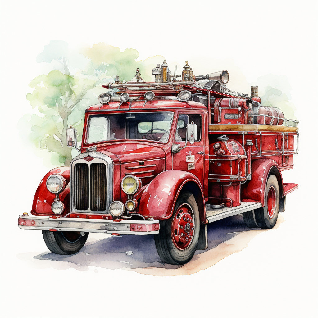 Watercolor Fire Truck Clipart, 10 High Quality Watercolorfire Truck ...