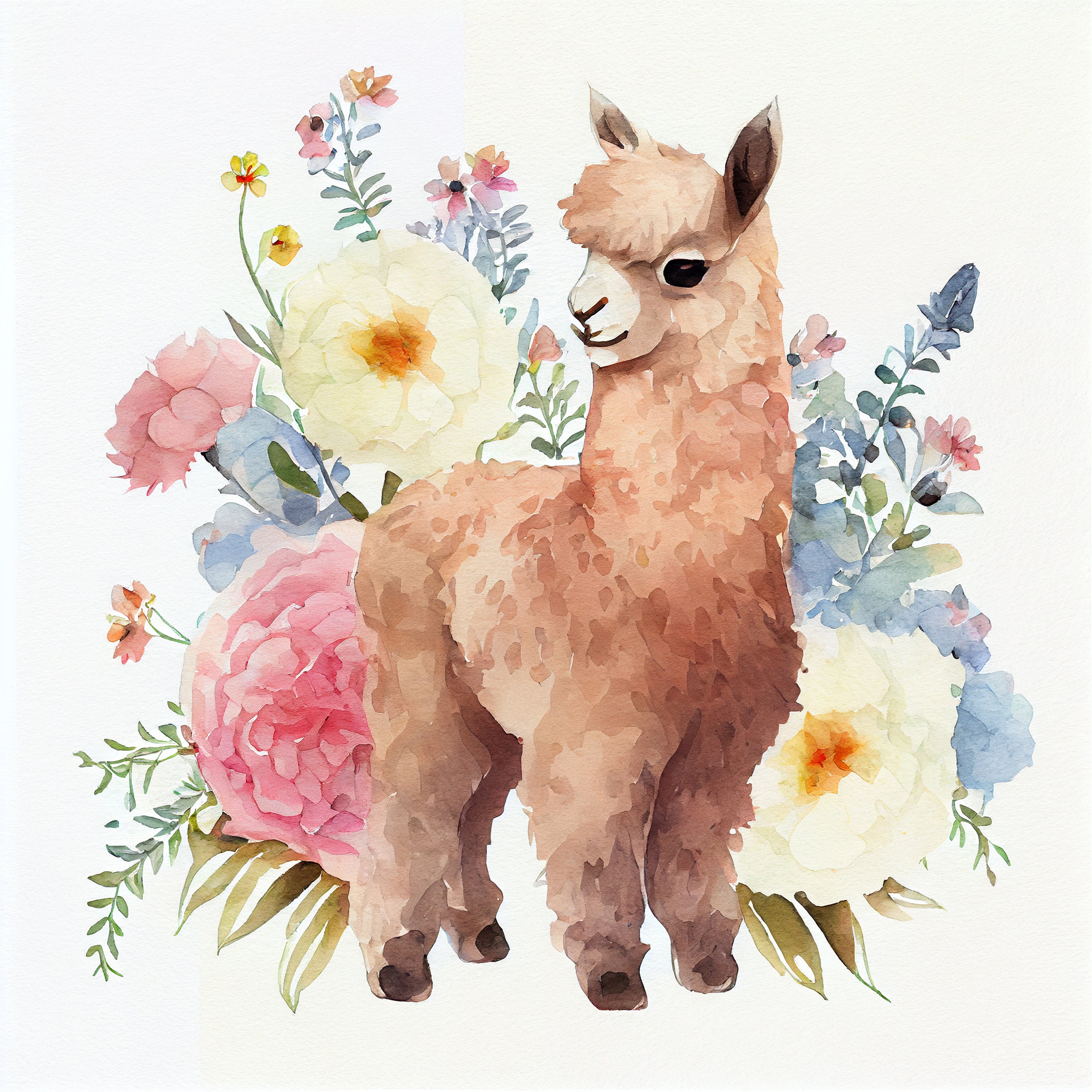 Watercolor Lama Baby Flowers Clipart, 9 High Quality Lama Baby Flowers ...