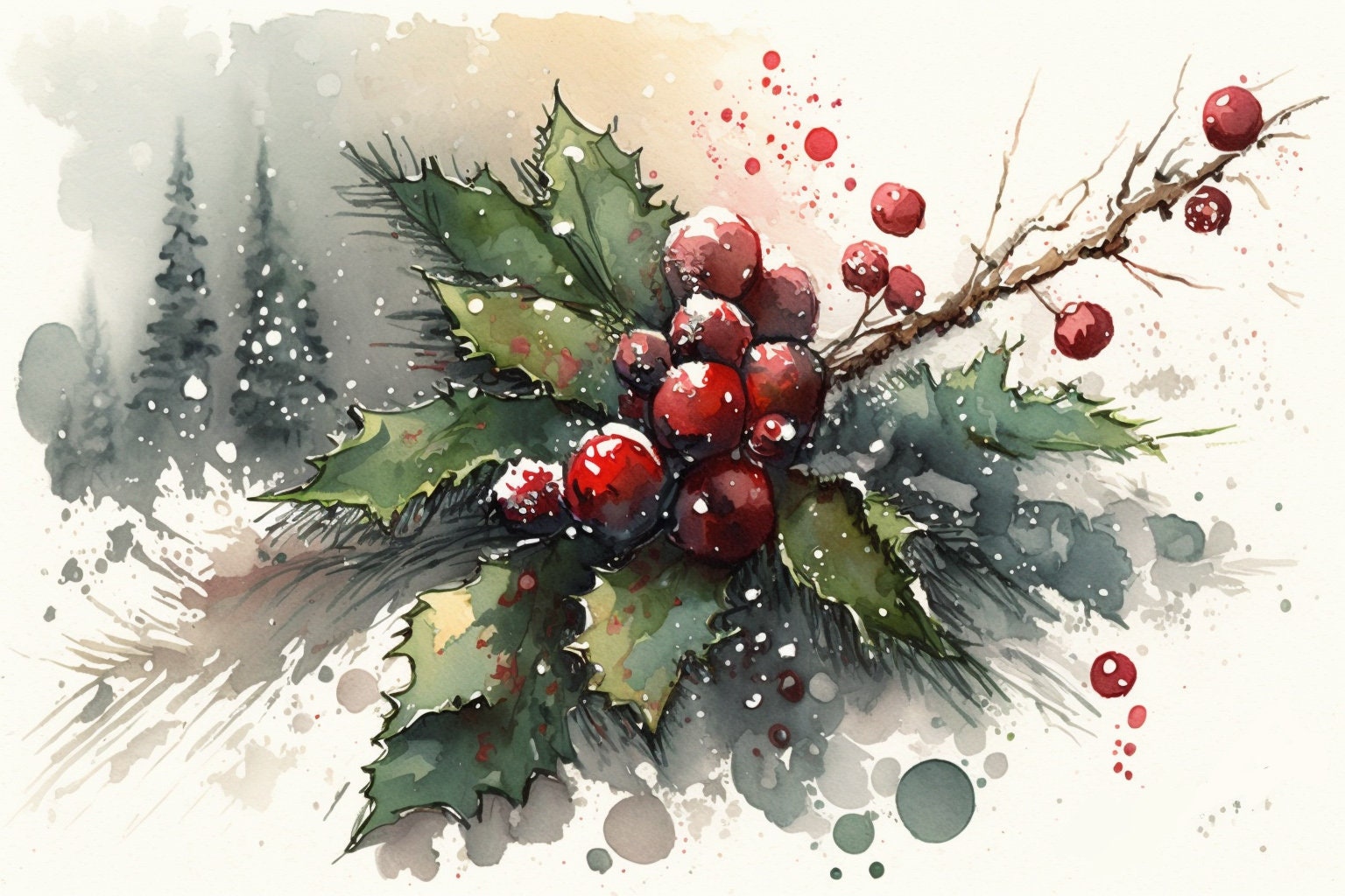 Watercolor Christmas Card Clipart, 12 High Quality Christmas Card Jpgs ...