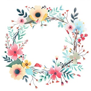 Watercolor Mother's Day Pastel Colors Wreath Clipart, 12 High Quality ...