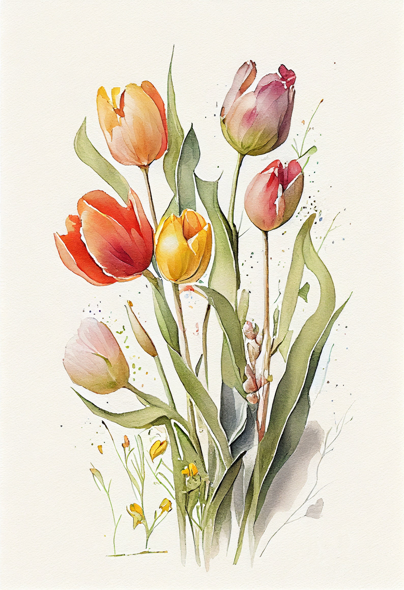 Watercolor Blooming Tulips Clipart, 10 High Quality Watercolor Tulips ...