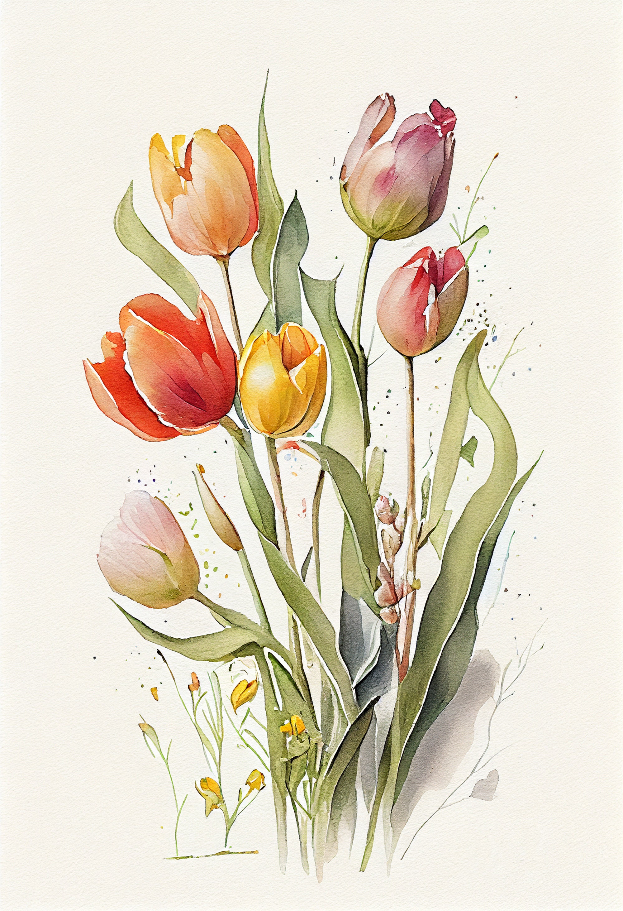 Watercolor Blooming Tulips Clipart, 10 High Quality Watercolor Tulips ...