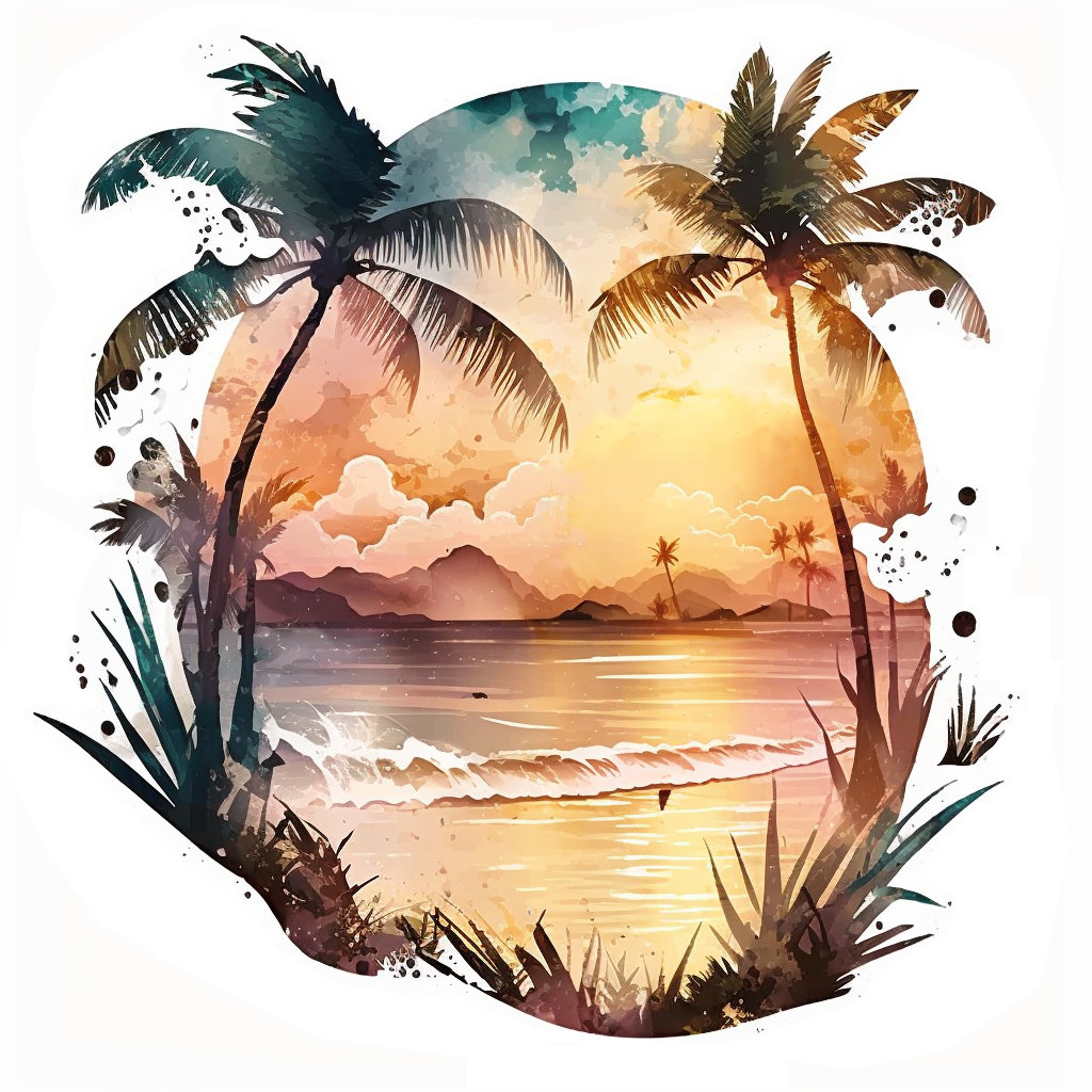 Watercolor Tropical Sunsets Clipart, 10 High Quality Tropical Sunsets ...