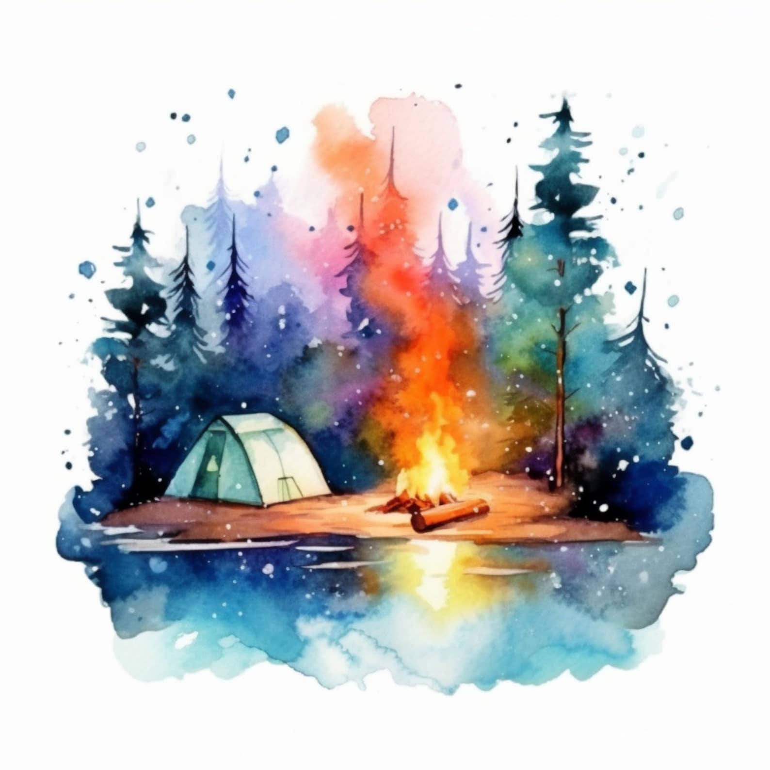 Watercolor Camping Wilderness Campfire Clipart, 12 High Quality Camping ...