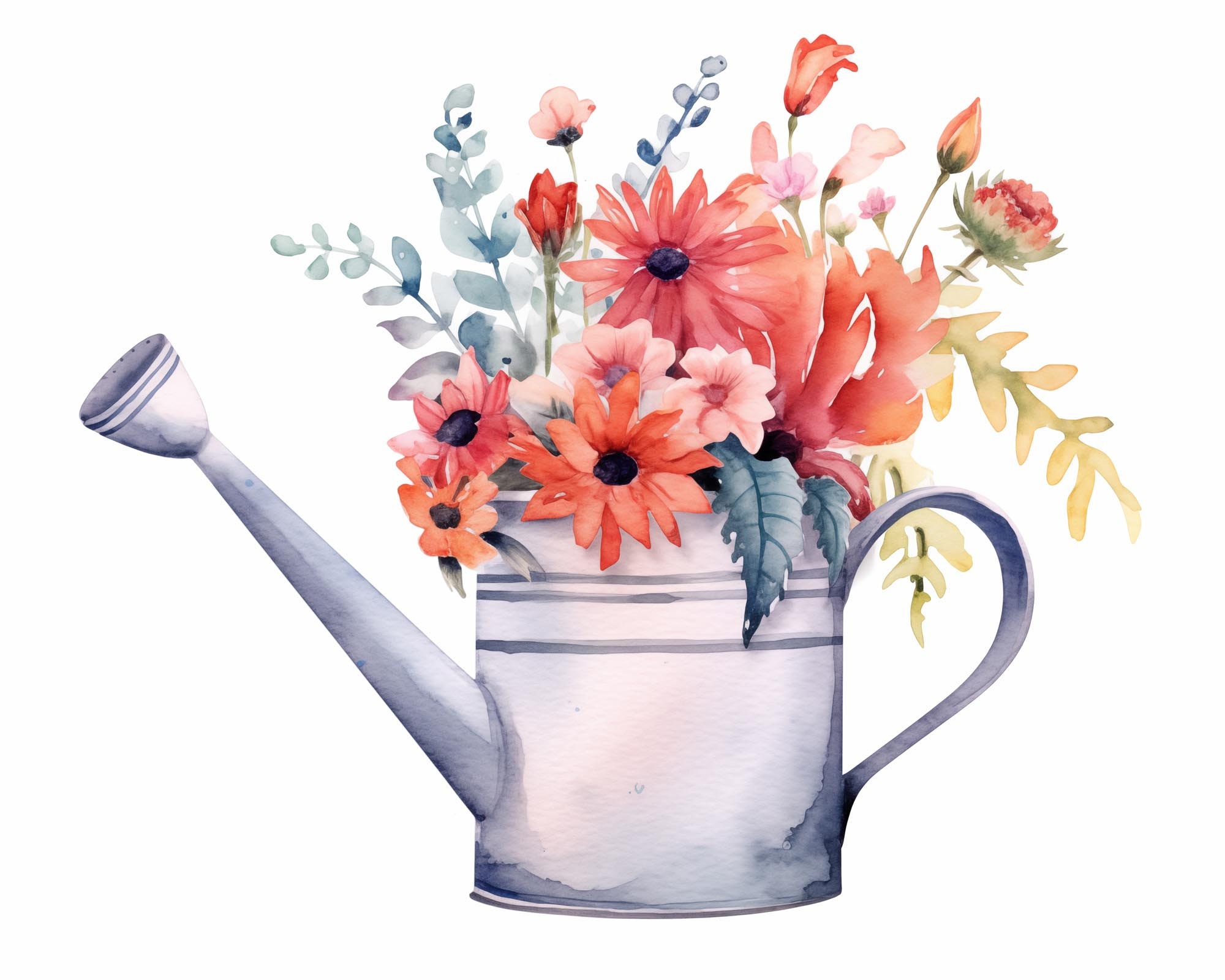Watercolor Watering Can Floral Clipart, 10 High Quality Watering Can ...