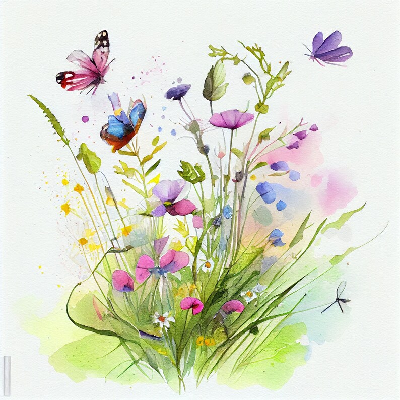 Watercolor Flower Butterflies Clipart, 8 High Quality Flower ...
