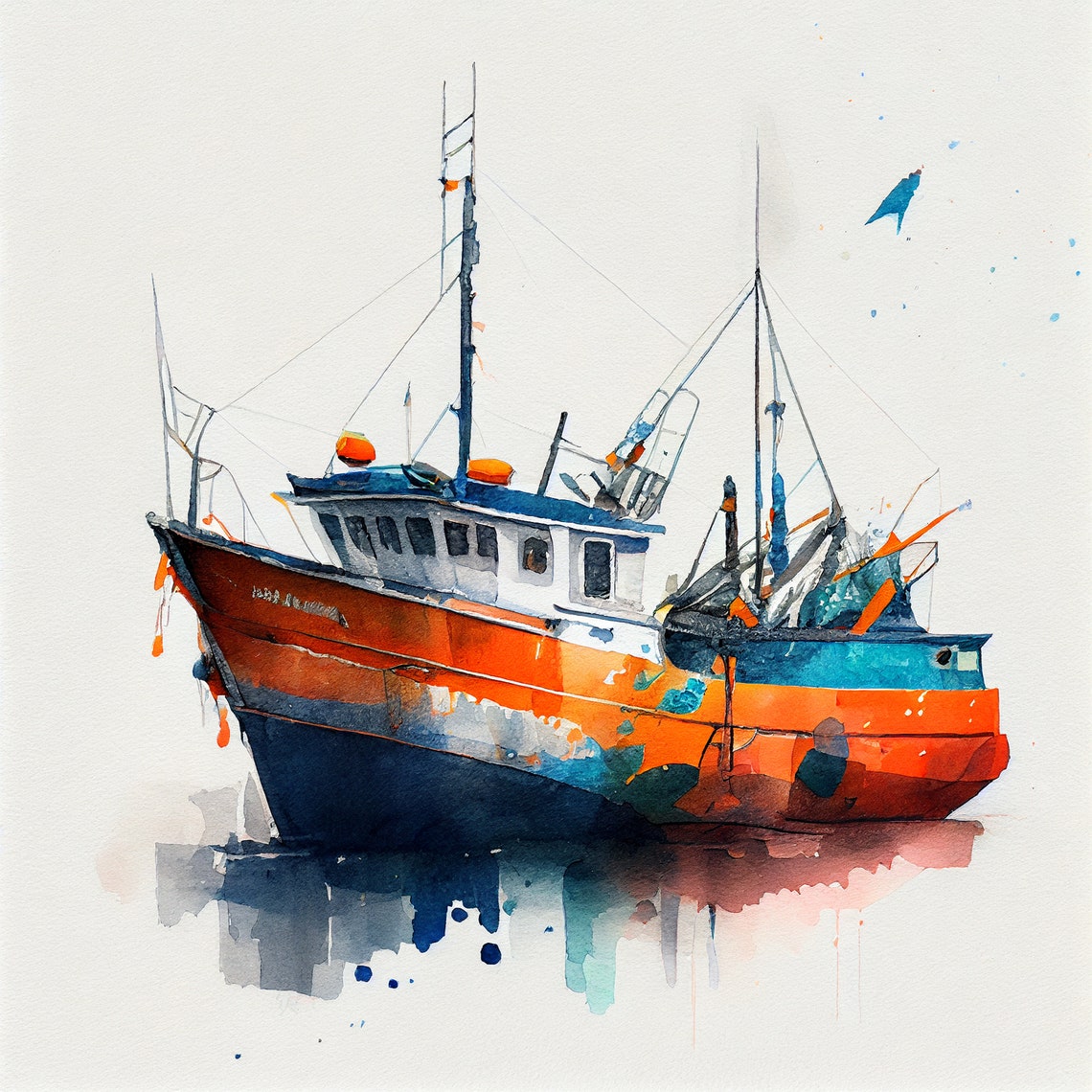 Watercolor Fishing Boat Clipart, 8 High Quality Fishing Boat Jpgs, for ...