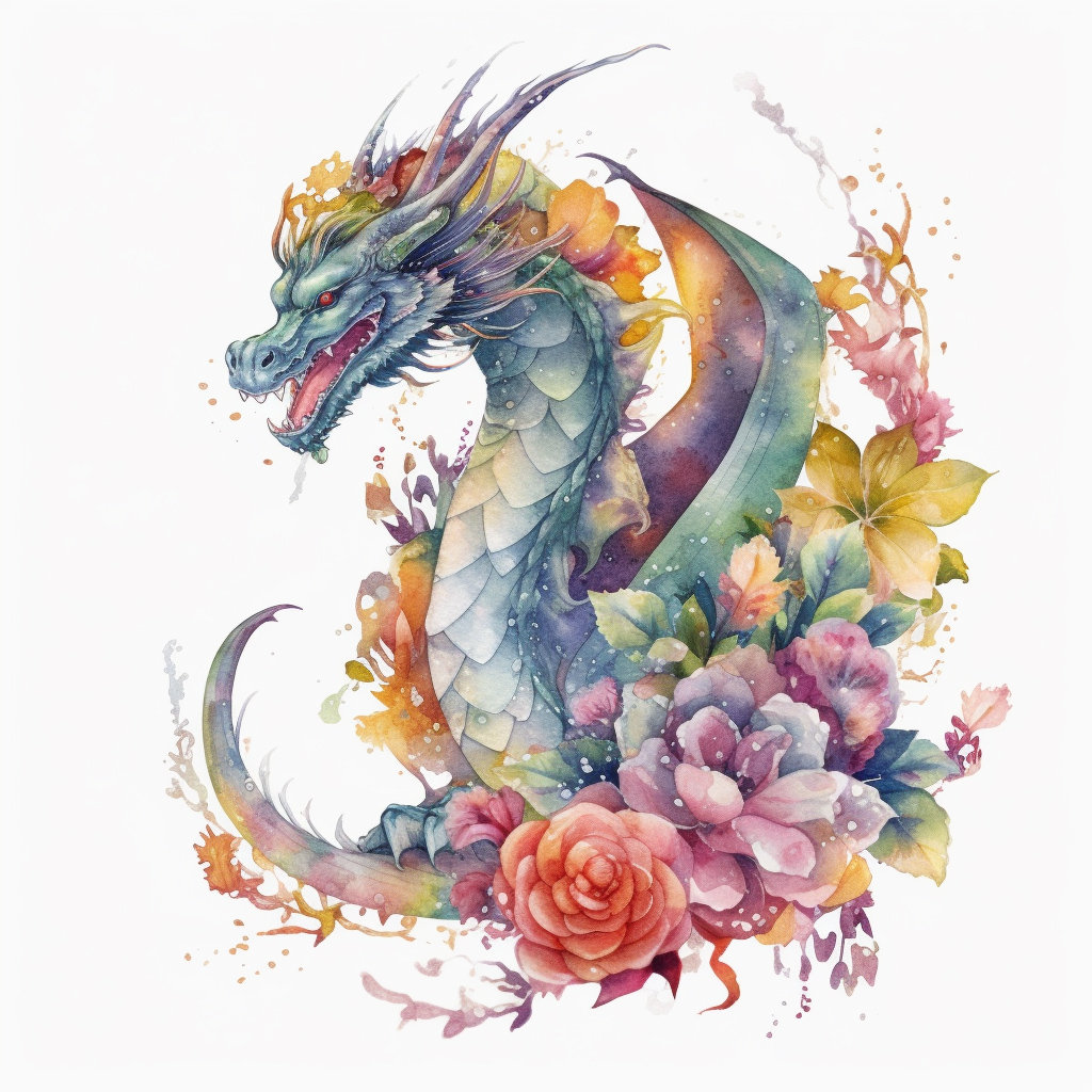 Watercolor Dragon Floral Clipart 9 High Quality Watercolor - Etsy
