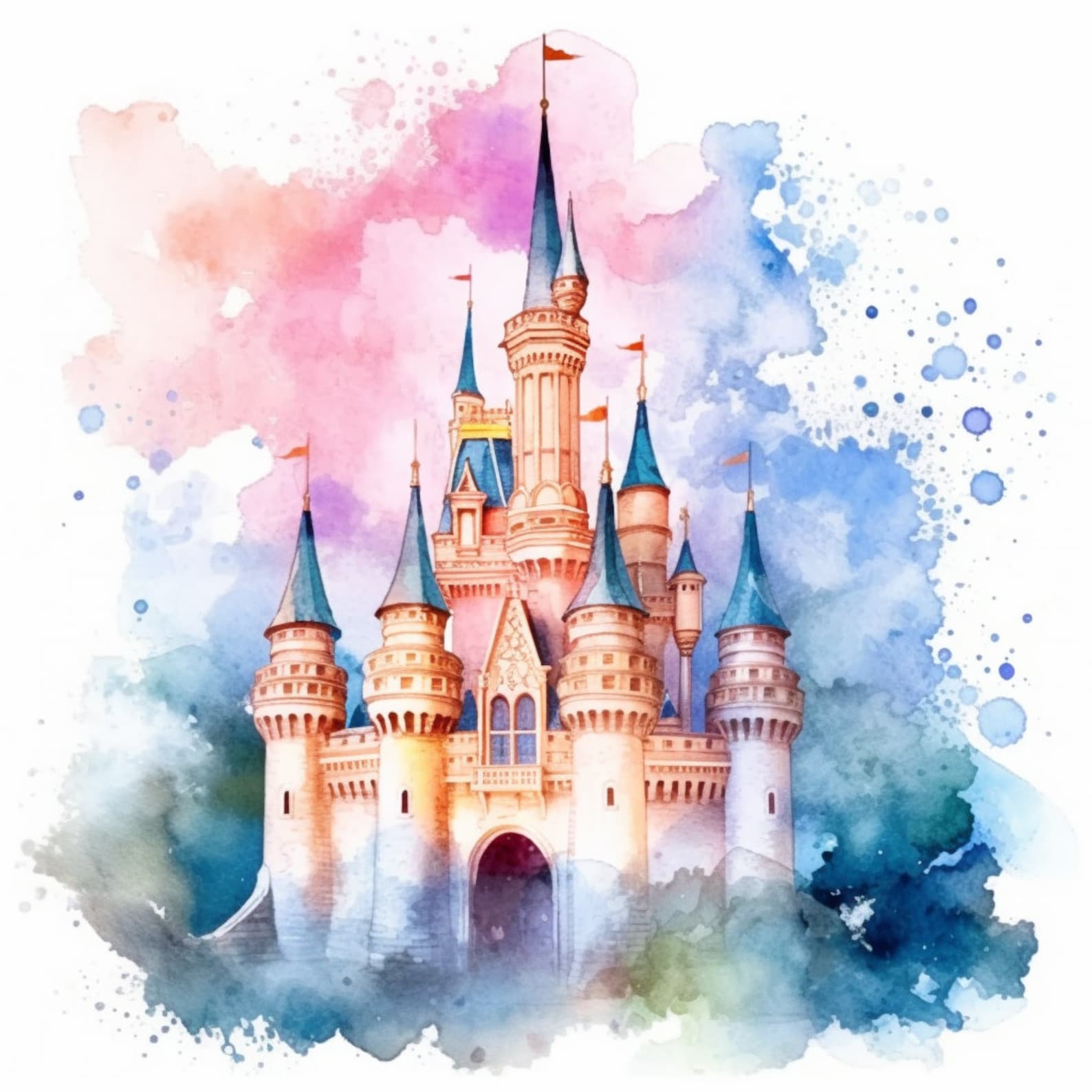 Watercolor Enchanted Castle Clipart, 10 High Quality Watercolor ...