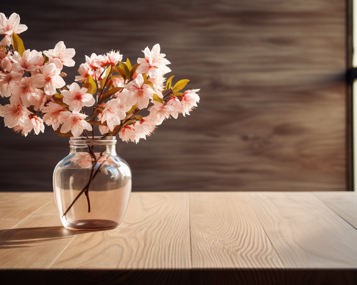 Wood Table & Flowers Background Product Mockup, 10 High Quality Flowers ...