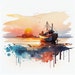 Watercolor Boat on the Beach Clipart, 8 High Quality Unrise Over the ...