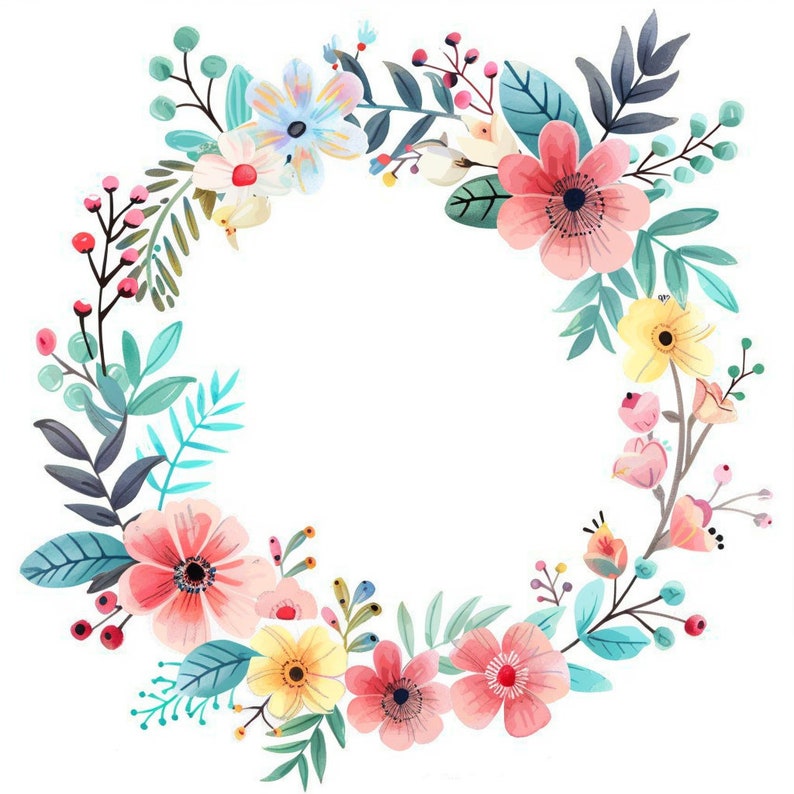 Watercolor Mother's Day Pastel Colors Wreath Clipart, 12 High Quality ...