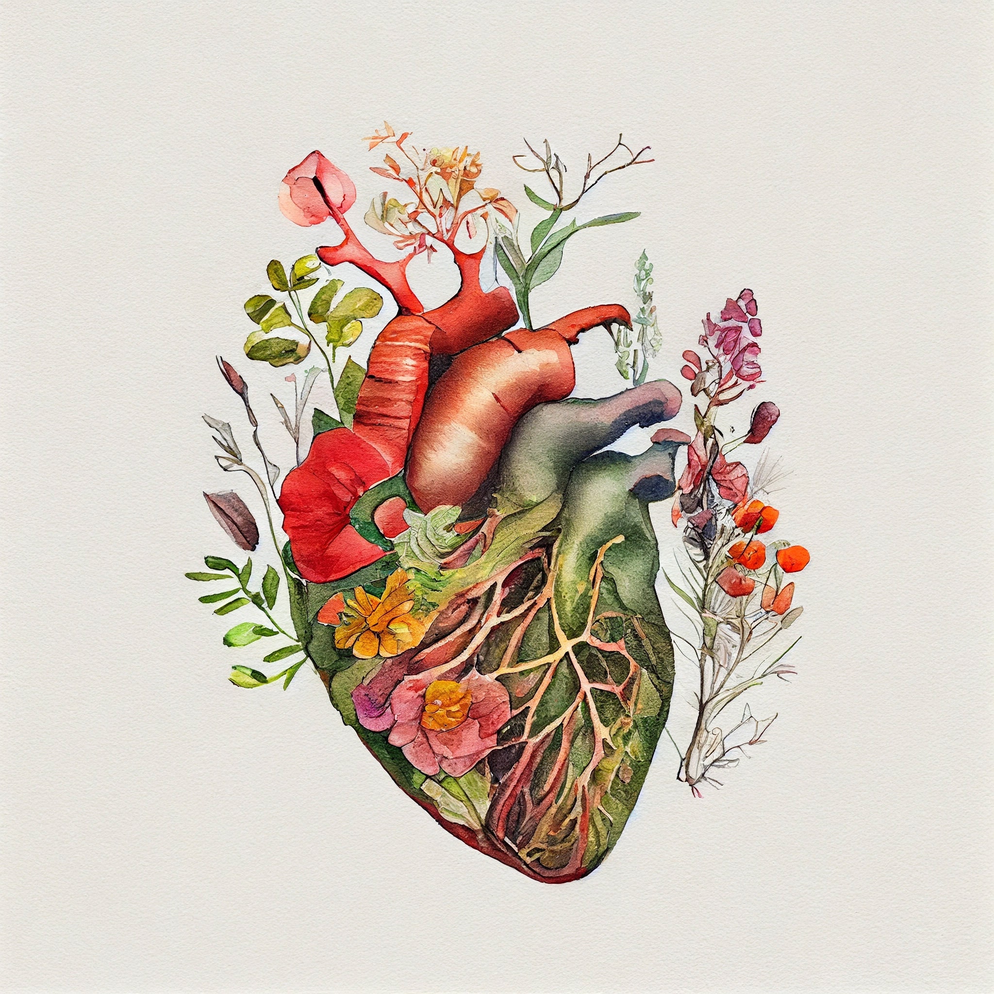 Watercolor Anatomy Heart Flowers Clipart, 9 High Quality Anatomy Heart ...