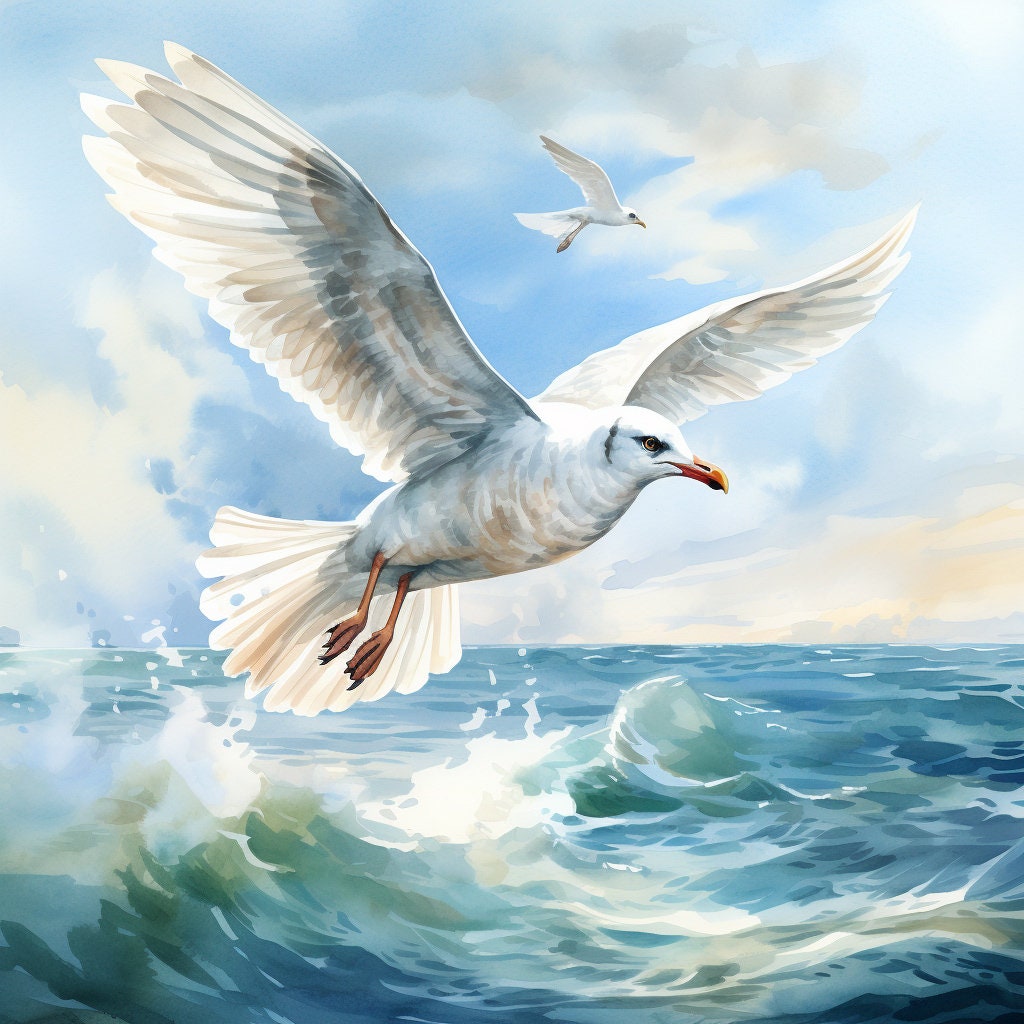 12 Watercolor Seagull Wave Clipart, High Quality Seagull Wave Clipart ...