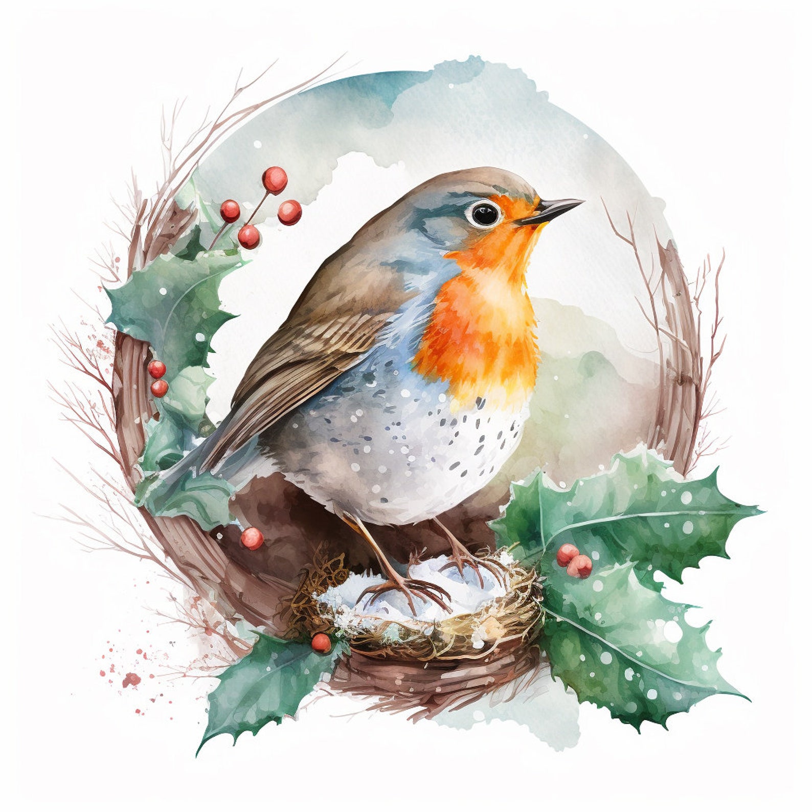 Acquerello elemento natalizio Robin Bird Clipart, 12 Robin Bird JPG di ...