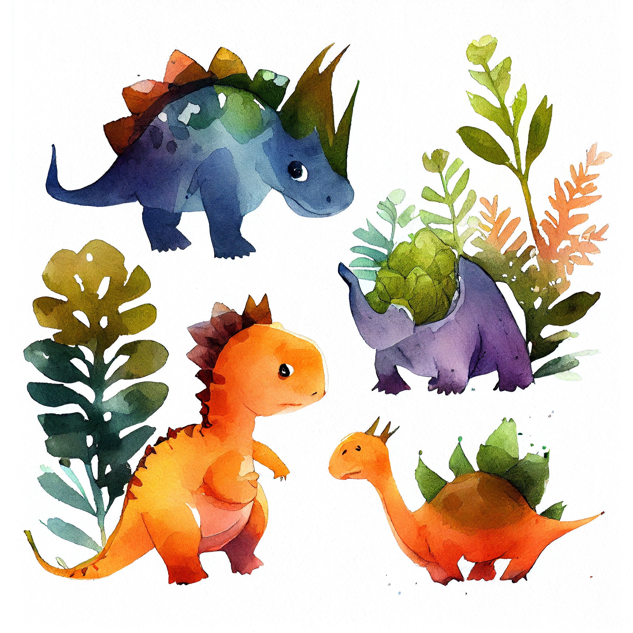 Watercolor Set of Dinosaurs for Children Clipart, 12 High Quality Set ...
