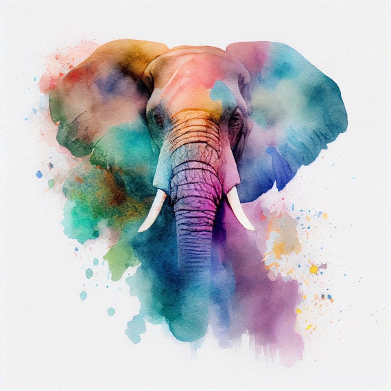 Watercolor Elephant Head