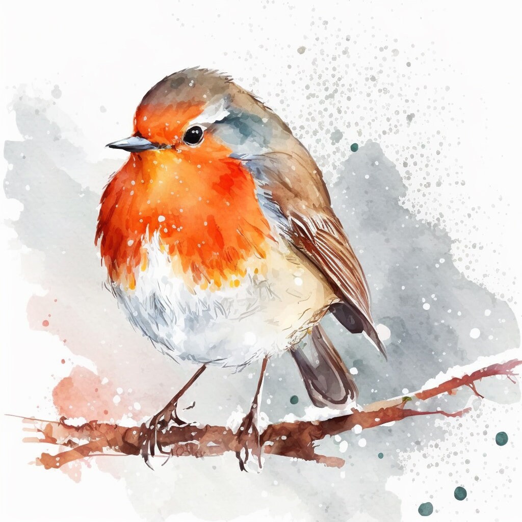Acquerello elemento natalizio Robin Bird Clipart, 12 Robin Bird JPG di ...