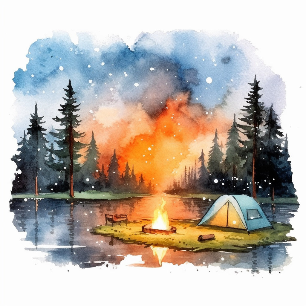 Watercolor Camping Wilderness Campfire Clipart, 12 High Quality Camping ...