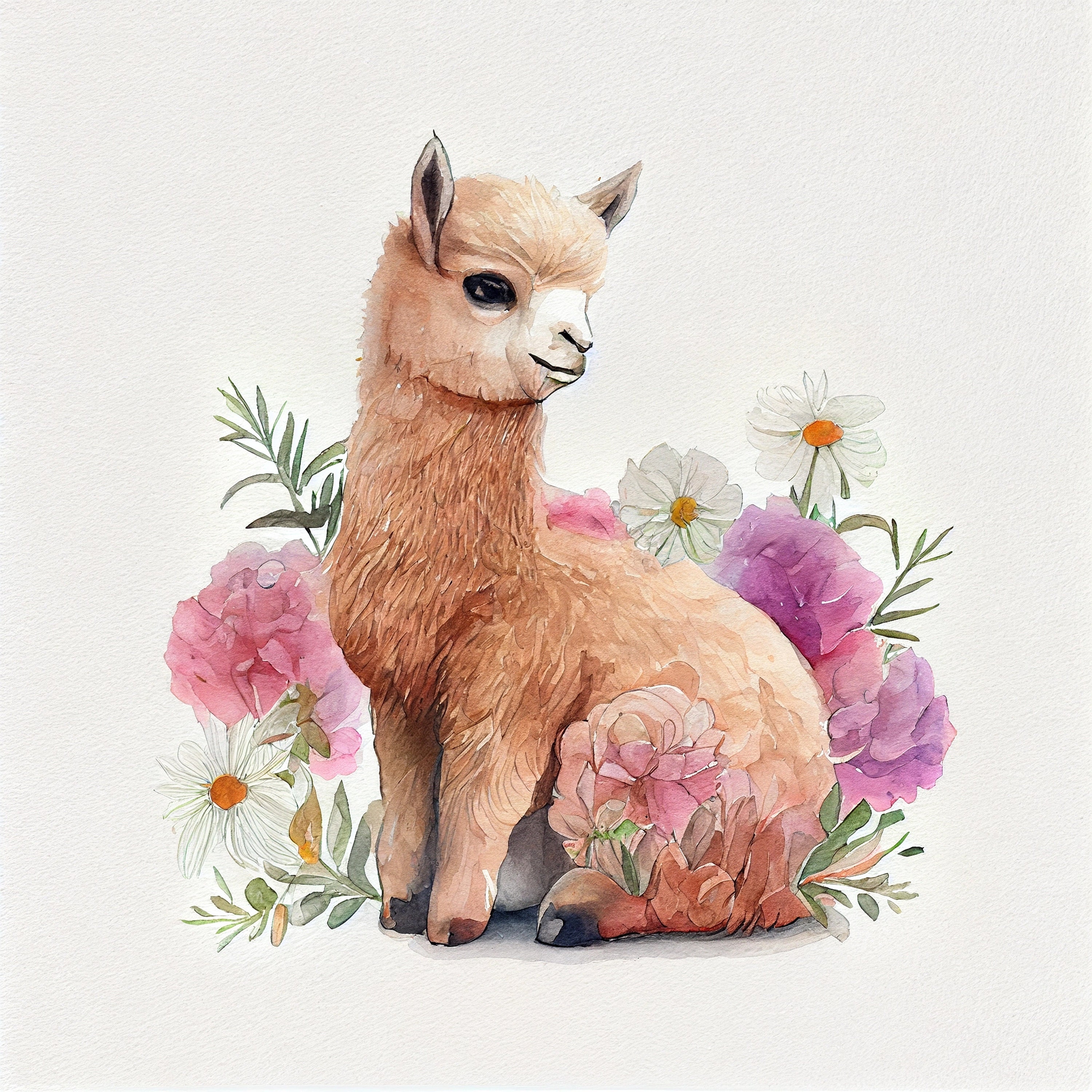 Watercolor Lama Baby Flowers Clipart, 9 High Quality Lama Baby Flowers ...