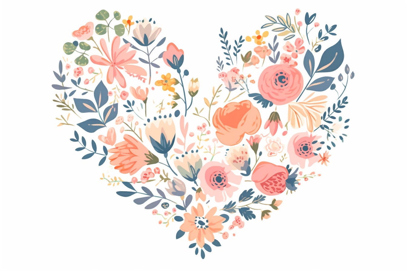 Watercolor Heart Flowers Clipart, 12 High Quality Heart Flowers Jpgs ...