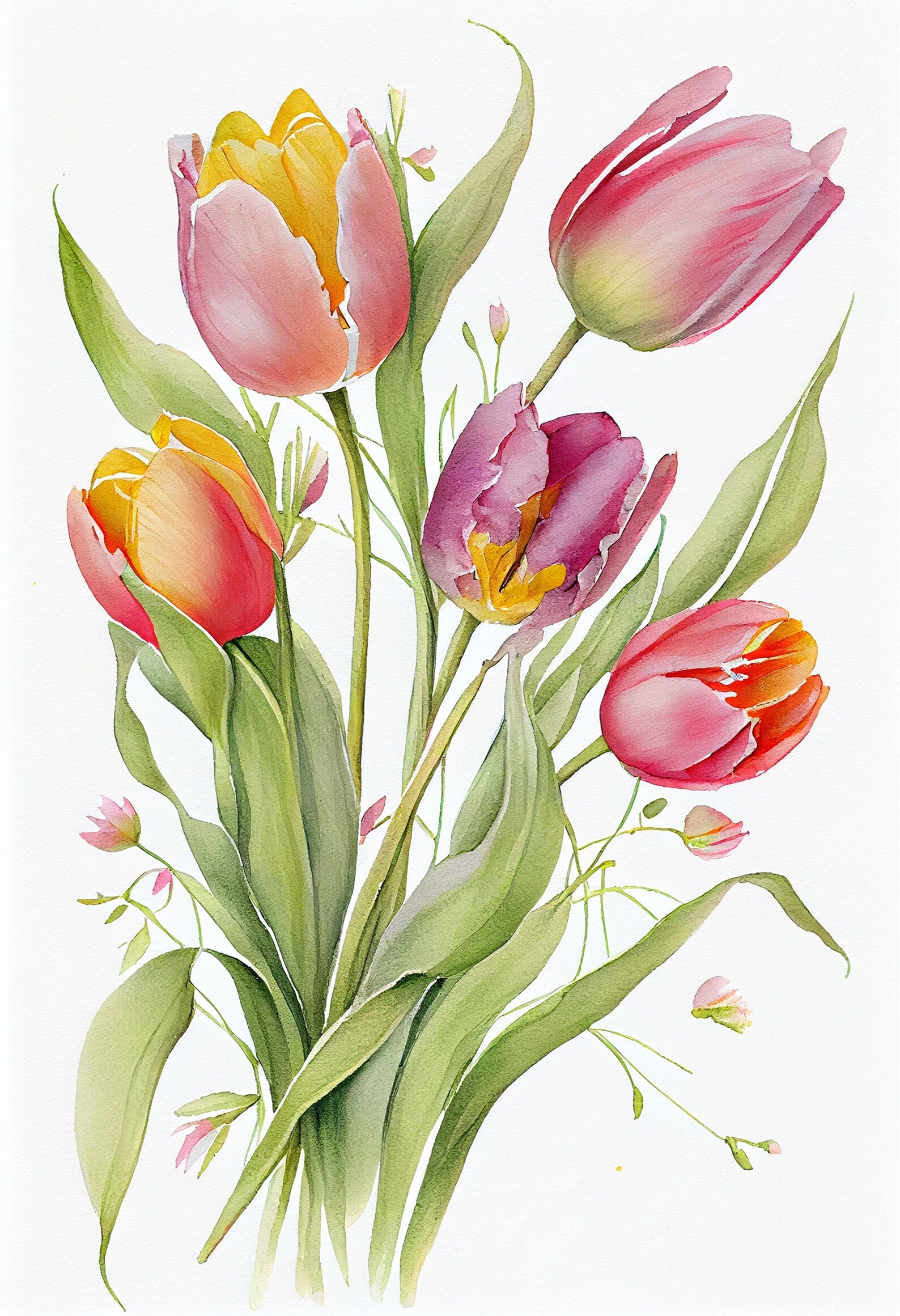 Watercolor Blooming Tulips Clipart, 10 High Quality Watercolor Tulips ...