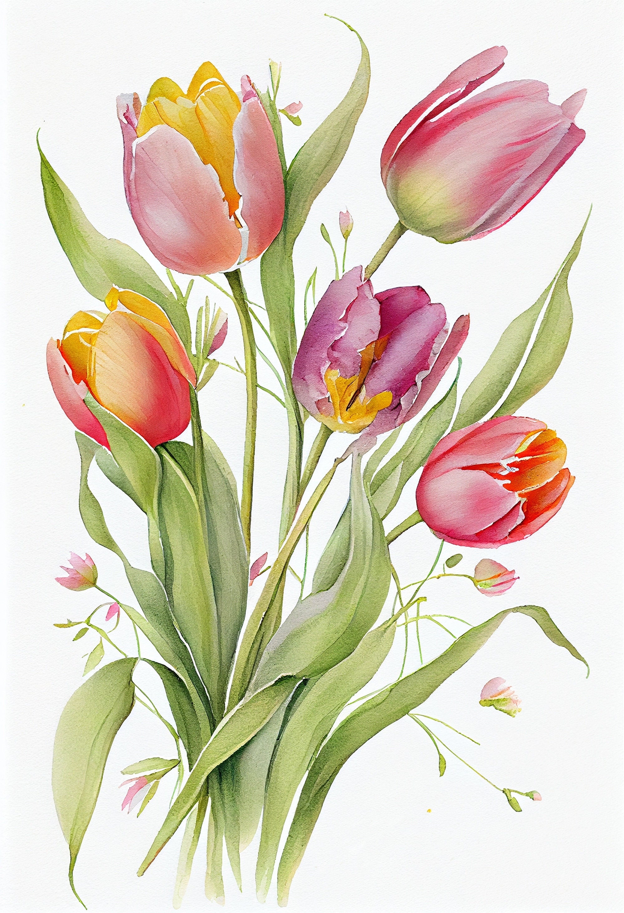 Watercolor Blooming Tulips Clipart, 10 High Quality Watercolor Tulips ...